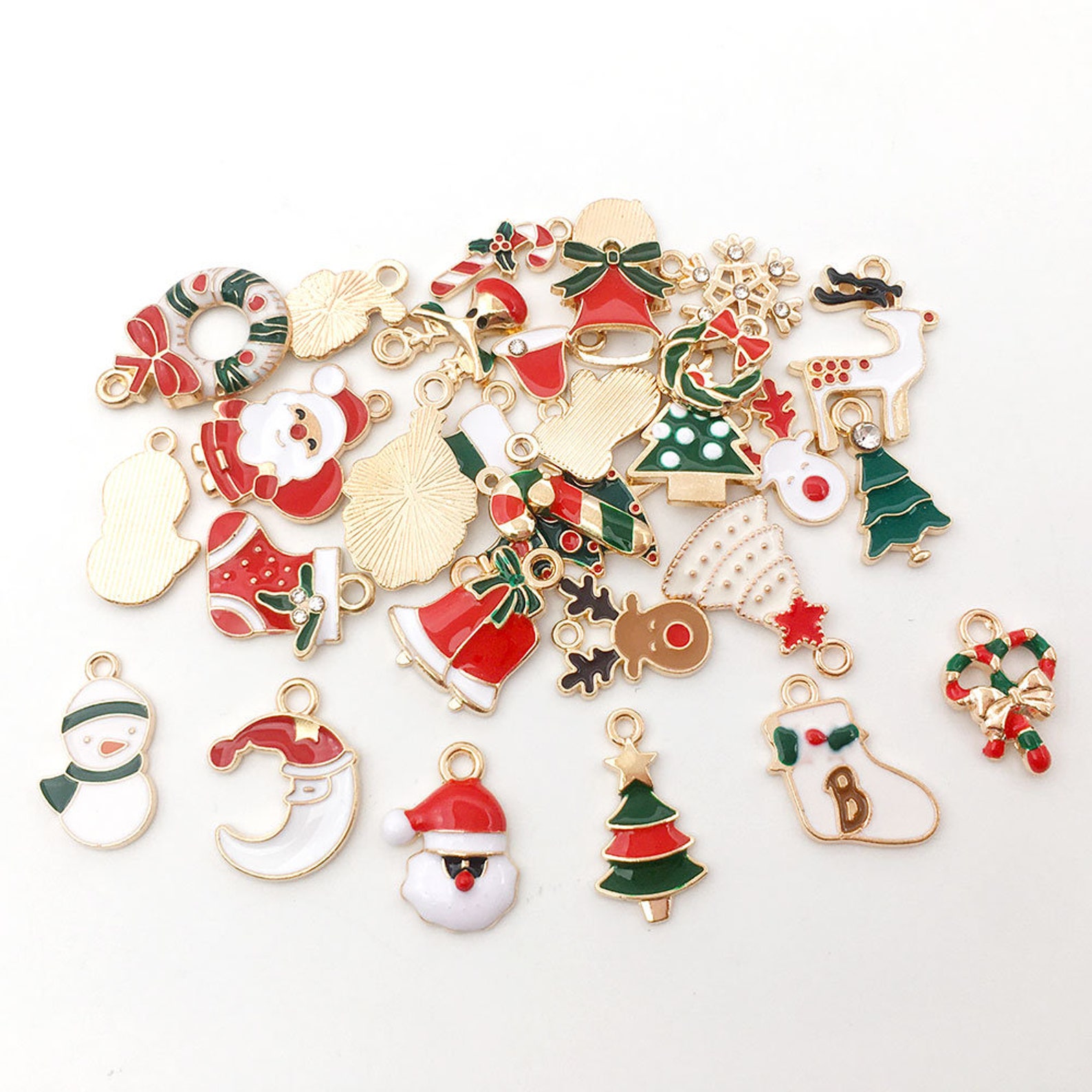 10pcs/lot Mix Enamel Christmas Charms Reindeer Charms Santa - Etsy