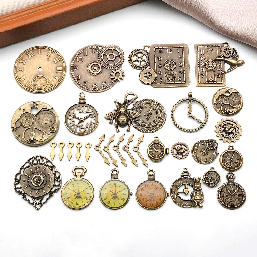 10/31pcs Alloy Antique Bronze Skeleton Steampunk Clock Face Gear Watch ...