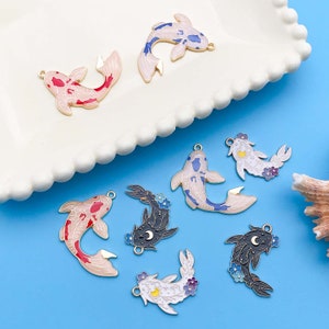 8/10pcs Enamel Lucky Koi Fish Design Charms Alloy Chinese Style ...