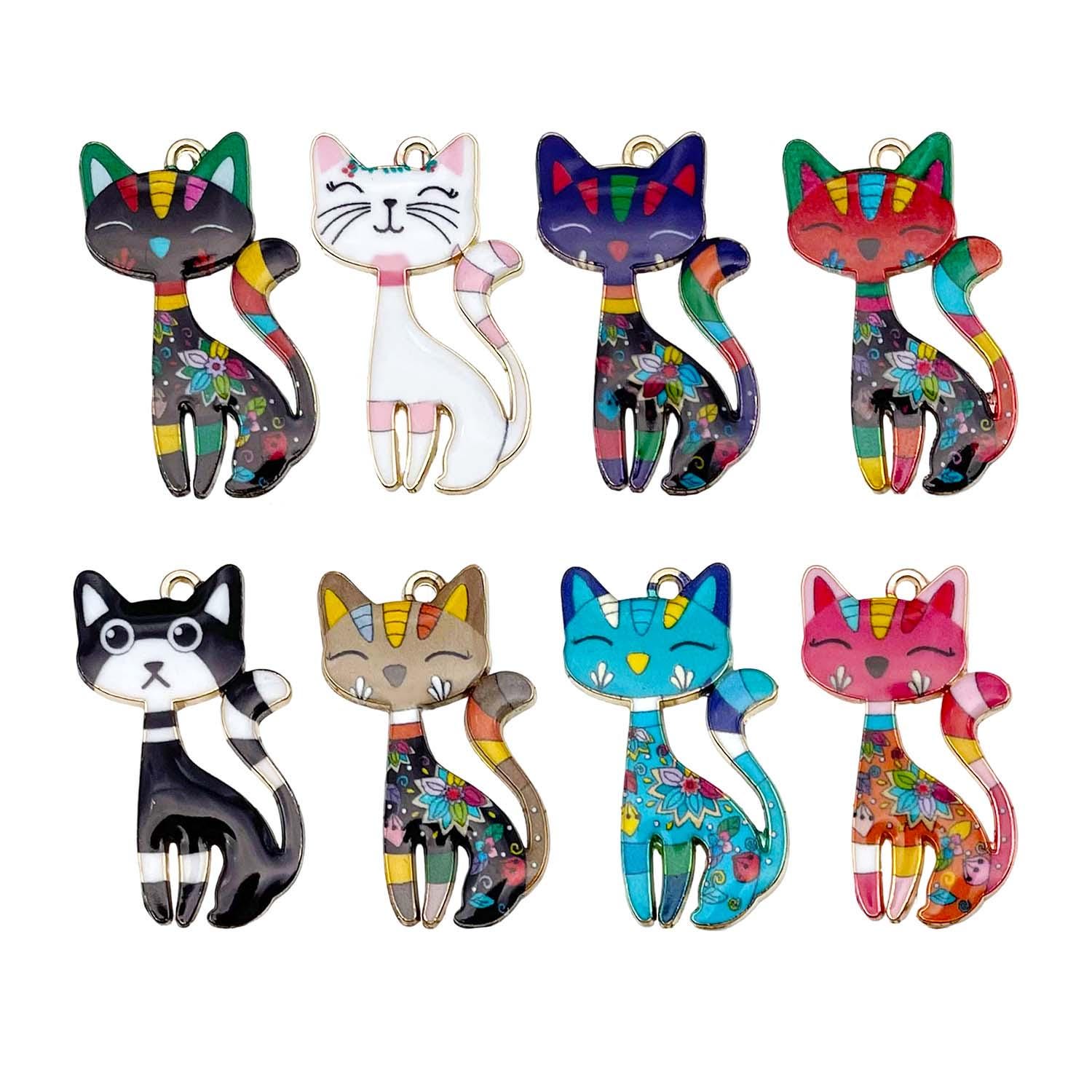 10pcs 18*30mm Colorful Enamel Cartoon Cute Cat Charms Alloy Animal ...