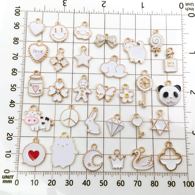 Mixed 30pcs Assorted White Enamel Charms Collection，bulk Delicate Cute ...