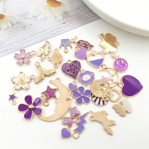Mixed 30pcs Assorted Purple Enamel Charms Collection，bulk Delicate Cute ...