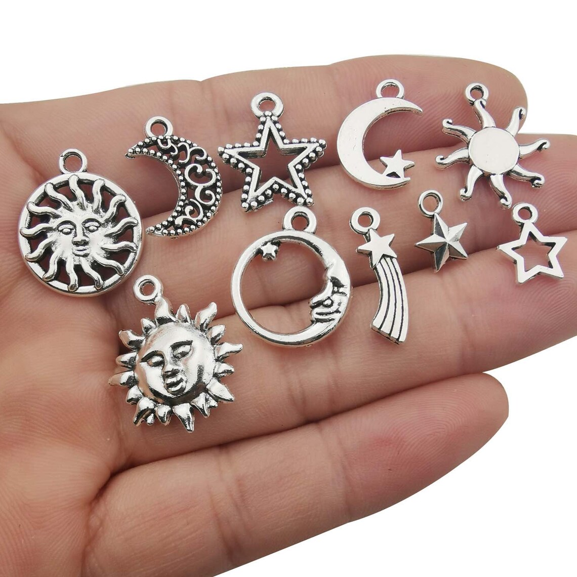 84pcs Silver Sun Moon Star Charms Collection, Mix Sun Moon Star Metal ...