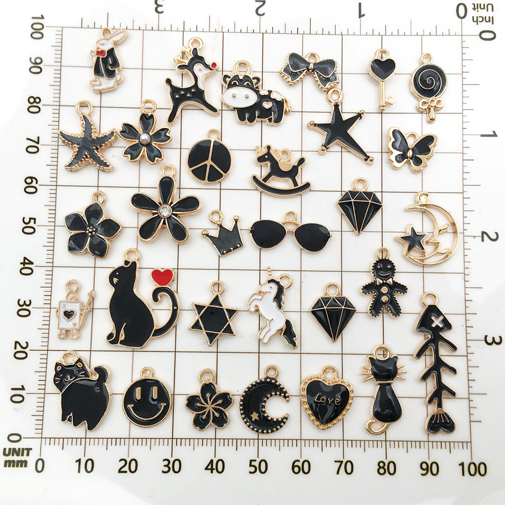 Mixed 30pcs Assorted Black Enamel Charms Collectionbulk - Etsy