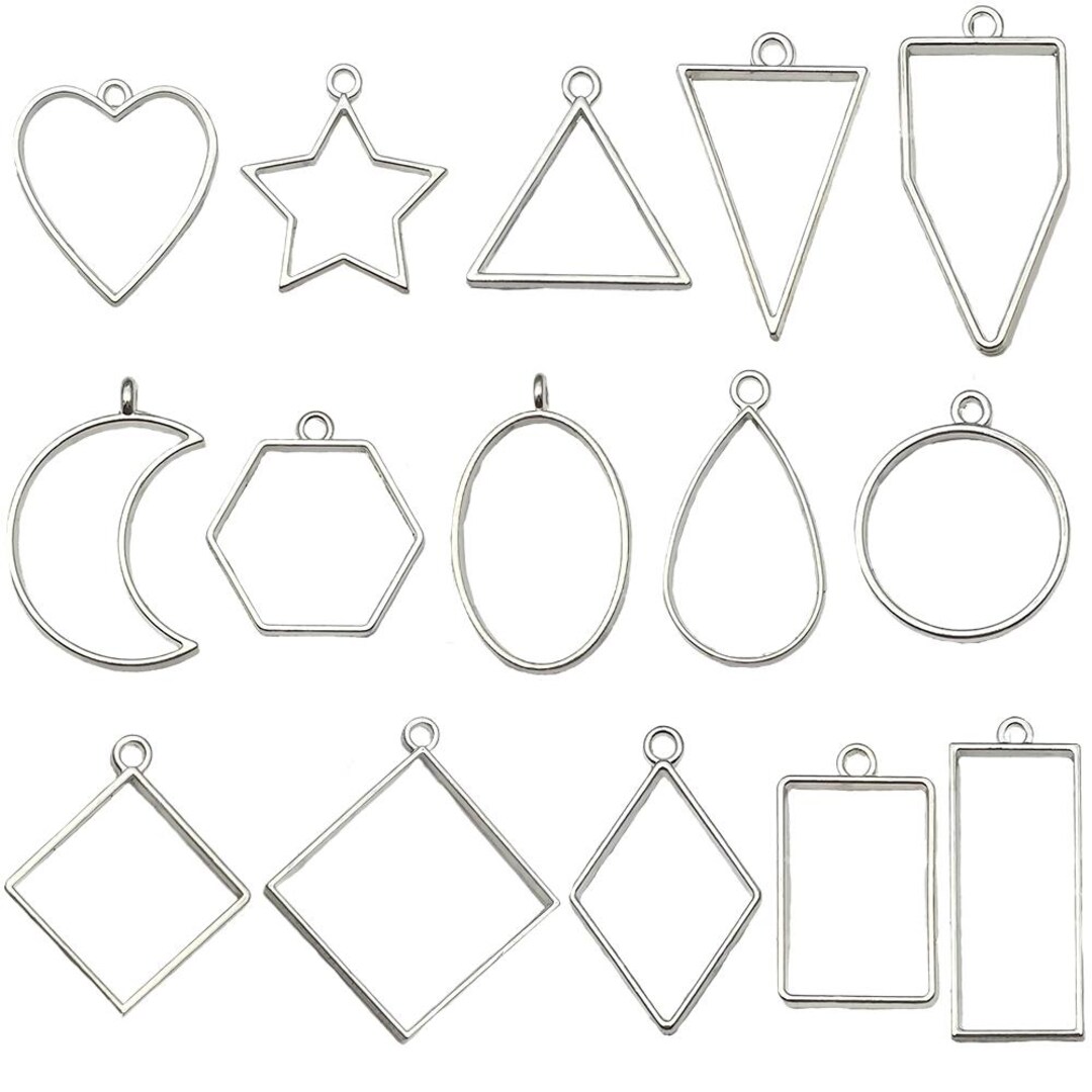10/15pcs Bright Silvery Alloy Geometric Bezel Charms - UV Epoxy Resin ...