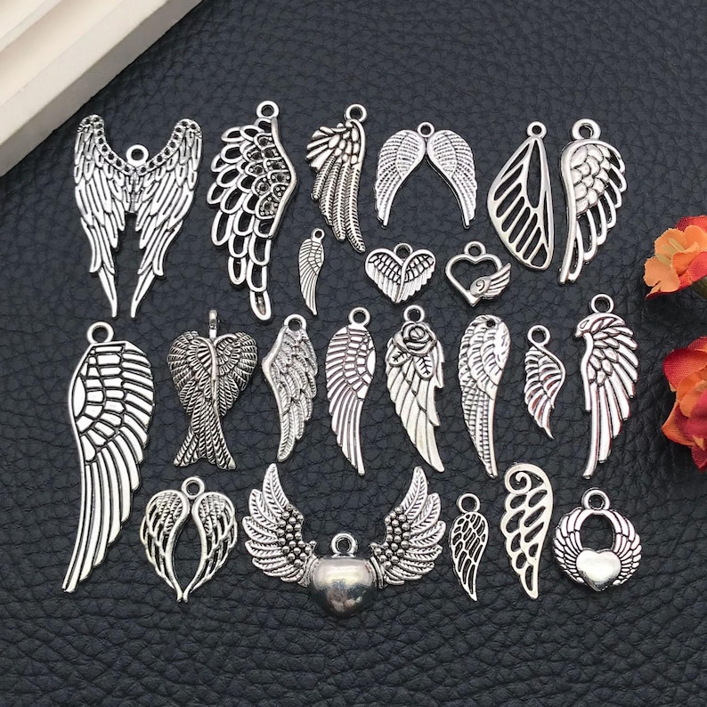 20/22pcs Antique Silvery Angel Wings Design Charms Alloy Pendants for ...
