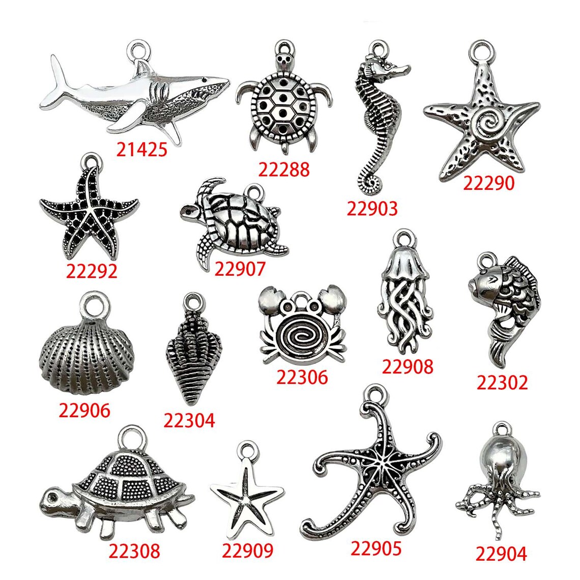 10/15pcs Marine Life Charms Alloy Sea Turtle, Starfish, Shell, Octopus ...