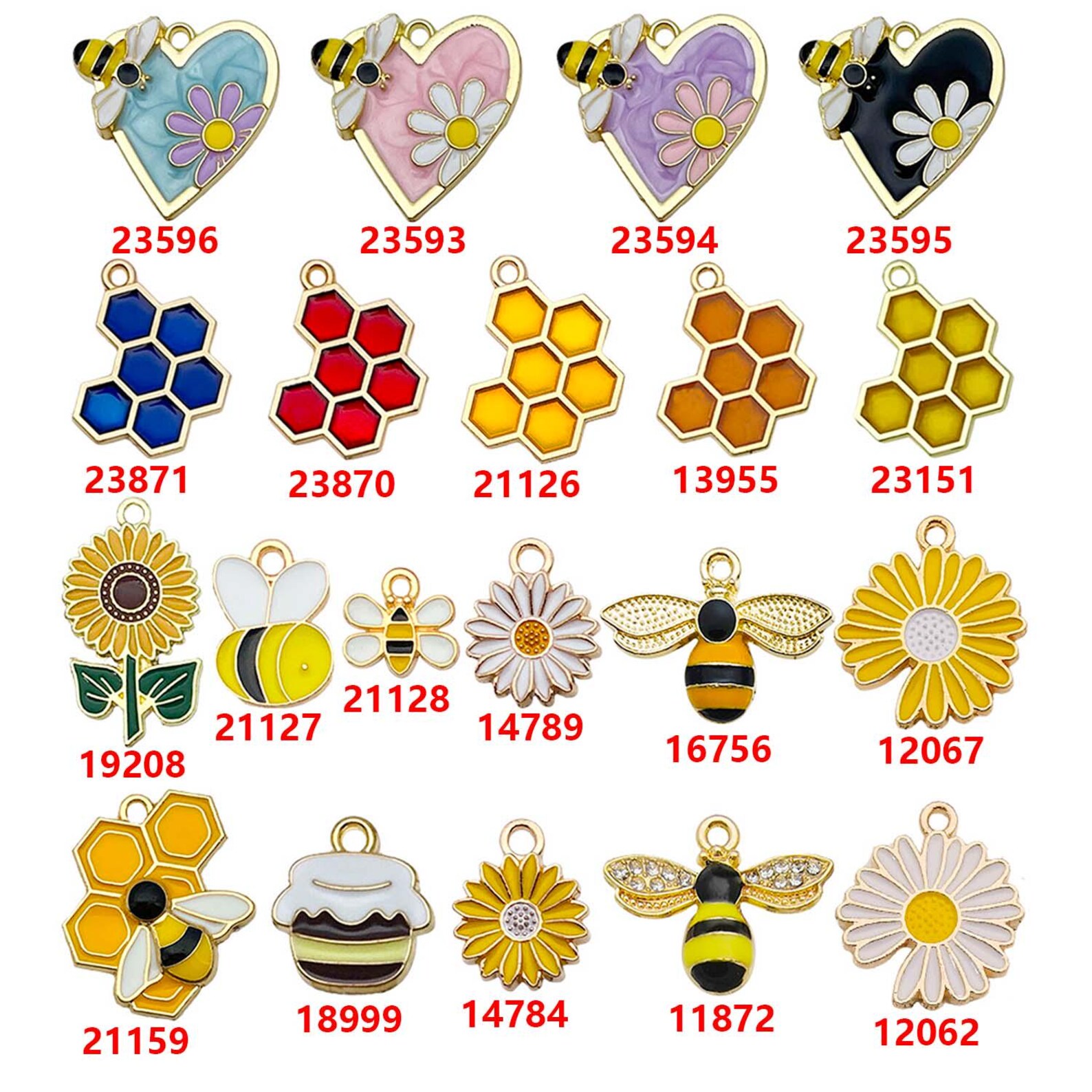 10/20pcs Enamel Bee, Flowers, Honey, Honeycomb Charms Alloy Insect ...