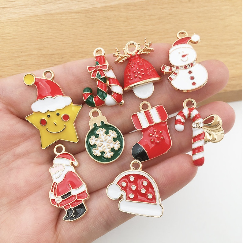 5/10/15pcs Enamel Christmas Charms Collection, Santa Claus Trees ...