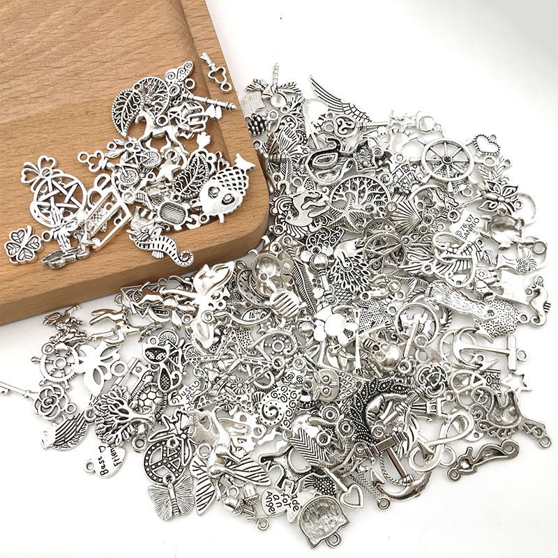 200pcs Assorted Mixed Charms in BULK Antique Silver Tone，wholesale ...
