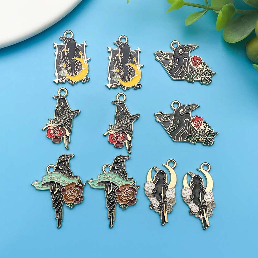 10pcs Alloy Enamel Crow Design Charms Bird Animal Pendants for DIY ...