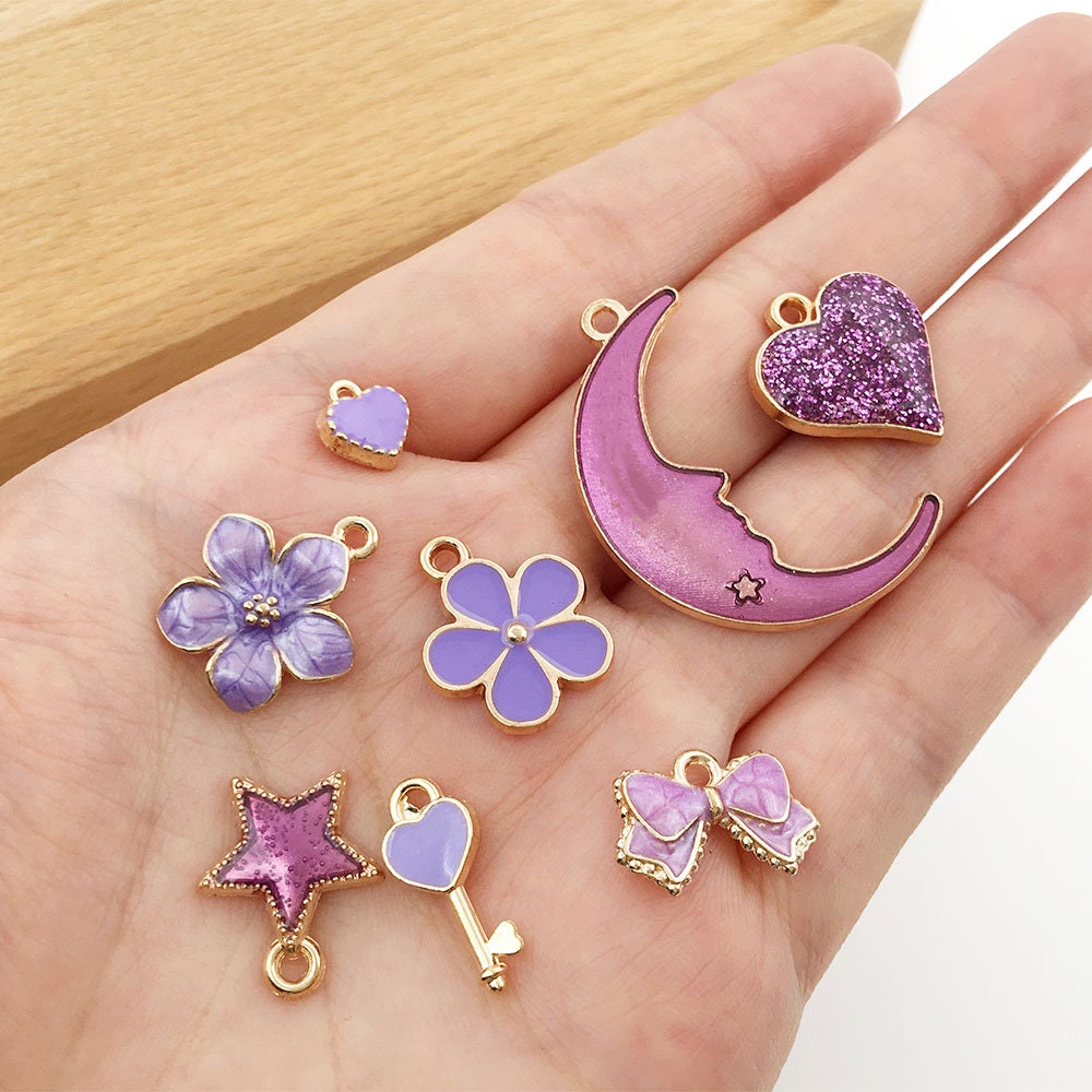 Mixed 30pcs Assorted Purple Enamel Charms Collection，bulk Delicate Cute ...