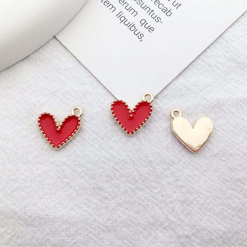 10/20/30pcs Enamel Charm Heart Gold Plated Pendant，enamel Mini Love ...