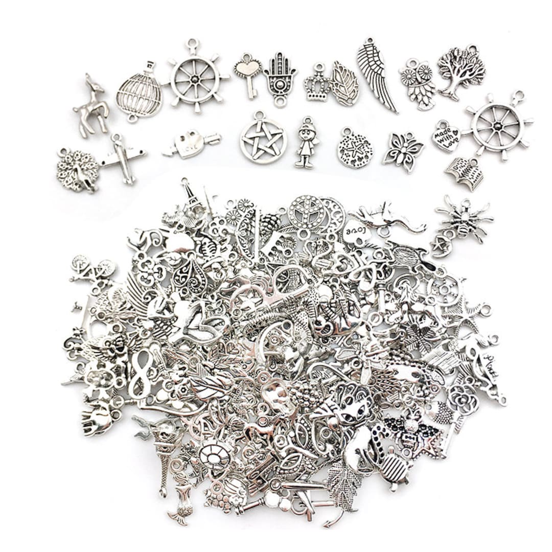 200pcs Assorted Mixed Charms in BULK Antique Silver Tone，wholesale ...