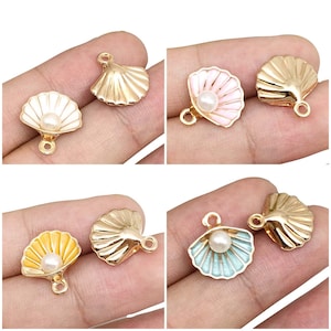 5/10pcs 1415mm Enamel Inlaid Pearl Shell Charms Alloy Marine Life ...
