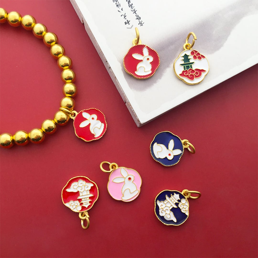 10/20/30pcs Gold Plated Chinese Style Enamel Rabbit Charms，vintage Jade ...