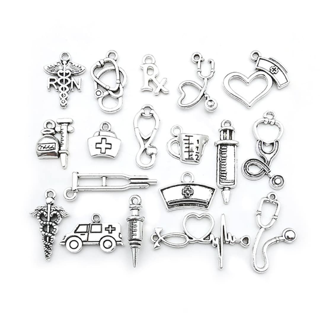 72pcs Mixed Medical Nurse Cap Charms BULK Antique Silver Tone ...