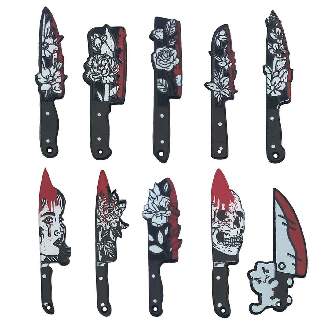 5pcs Gothic Printed Blood Knife Design Charms Acrylic Rose Flower ...