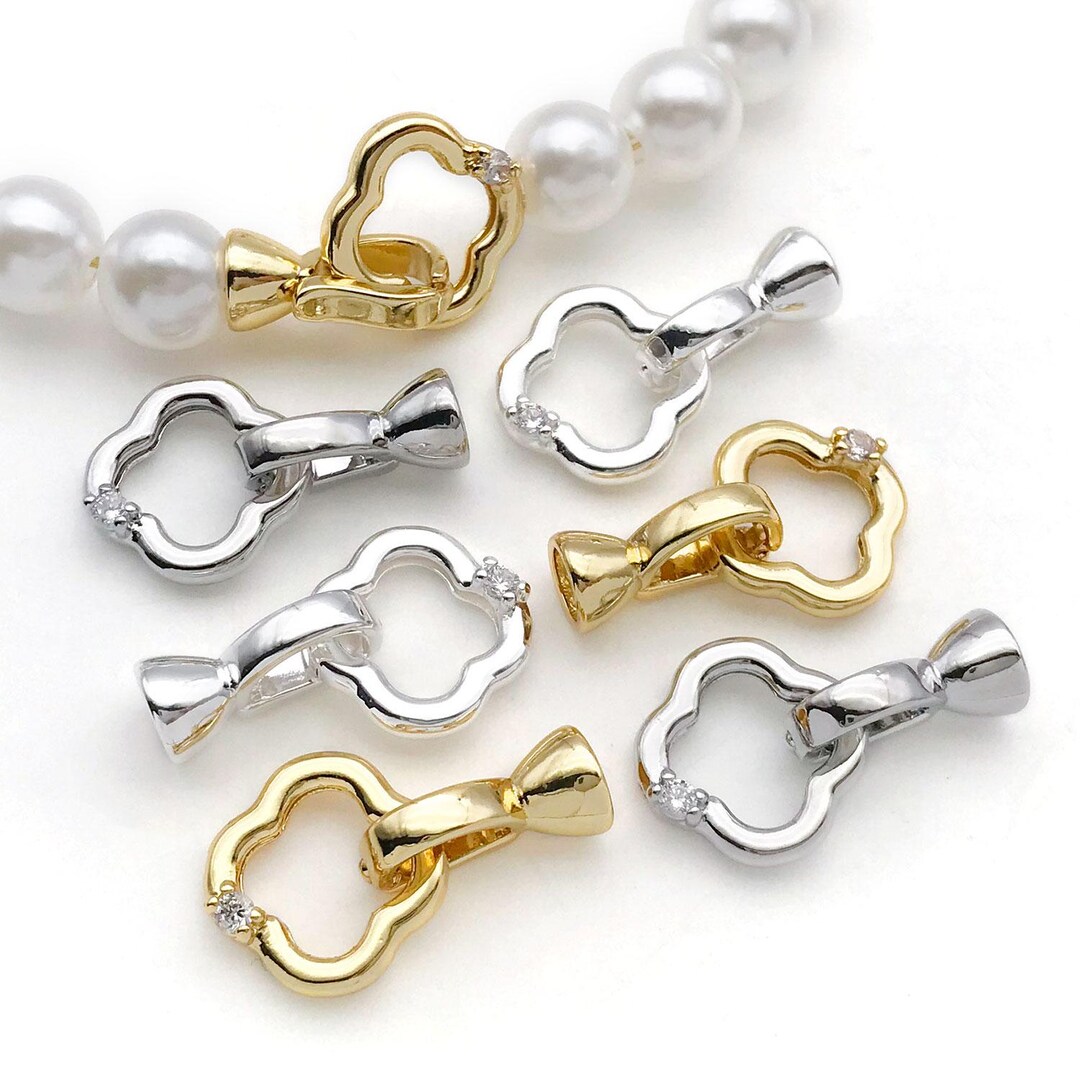 5/10pcs 18K Real Gold Plated Brass Four Leaf Clover Connector Clasps ...