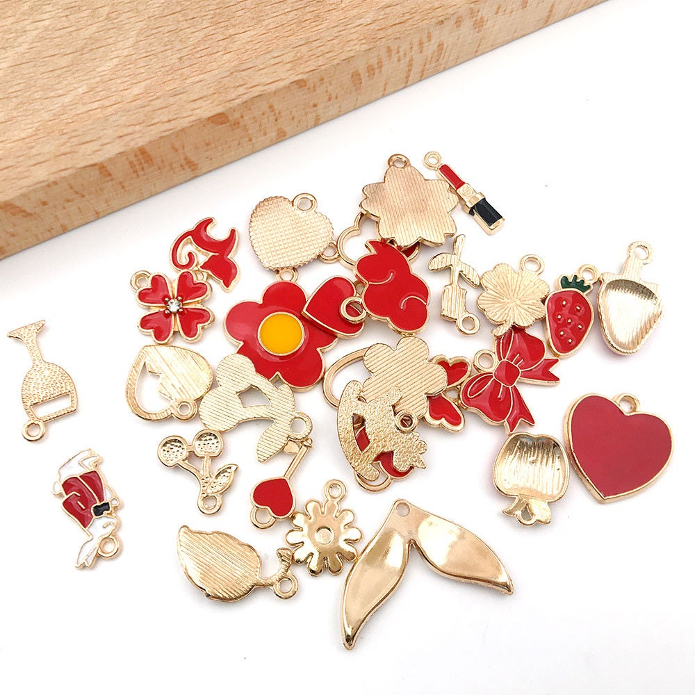 Mixed 30pcs Assorted Red Enamel Charms Collection，bulk Delicate Cute ...