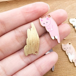 5/10/15pcs Enamel Cat Charms Cartoon Cat Gold Plated Enamel Pendants ...