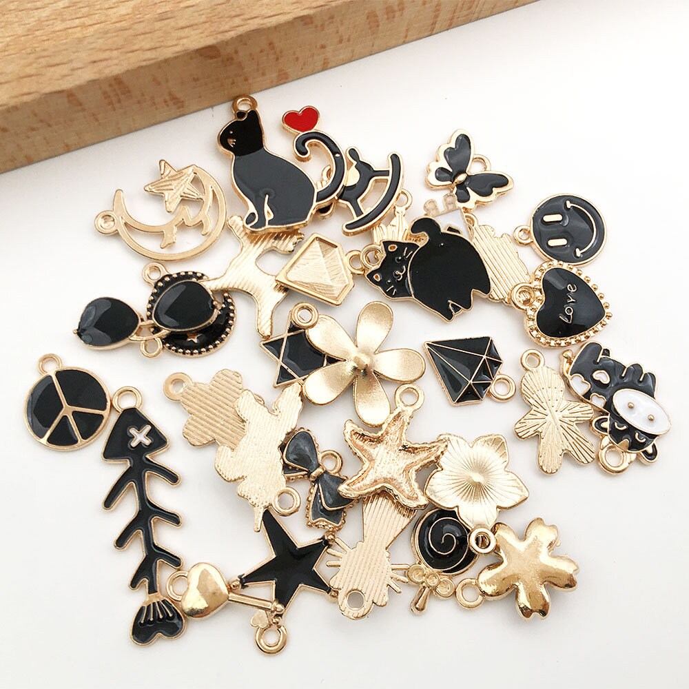 Mixed 30pcs Assorted Black Enamel Charms Collectionbulk - Etsy