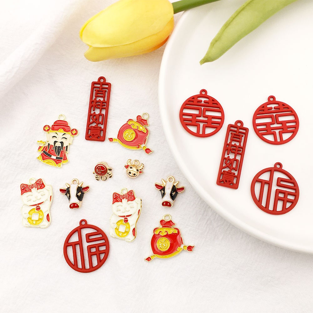 5/10/15PCS New Year Style Charms Enamel Chinese New Year Charms Lunar ...