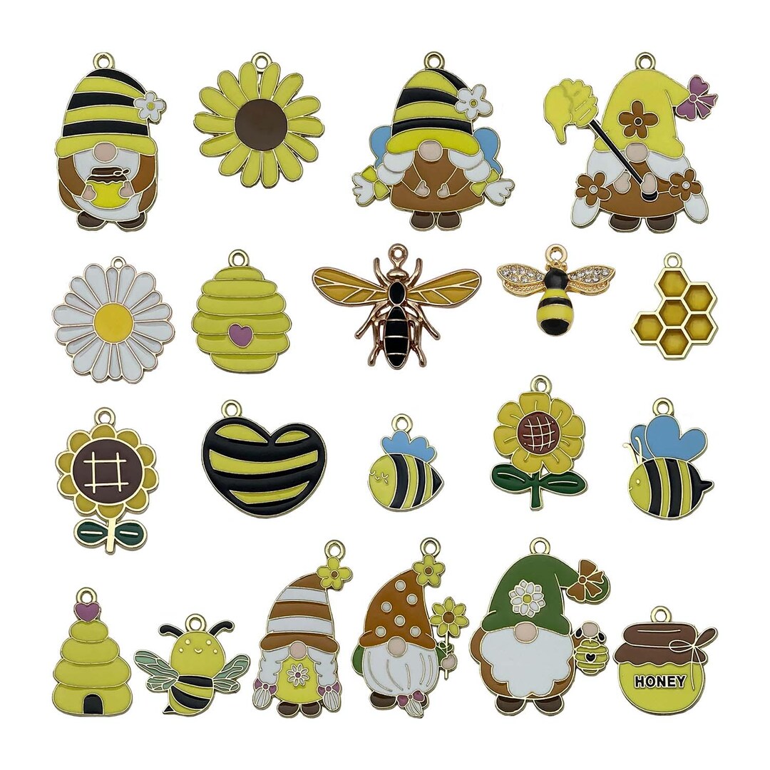 10/20pcs Enamel Bee, Honey, Dwarf, Flower Charms Alloy Plant, Insect ...