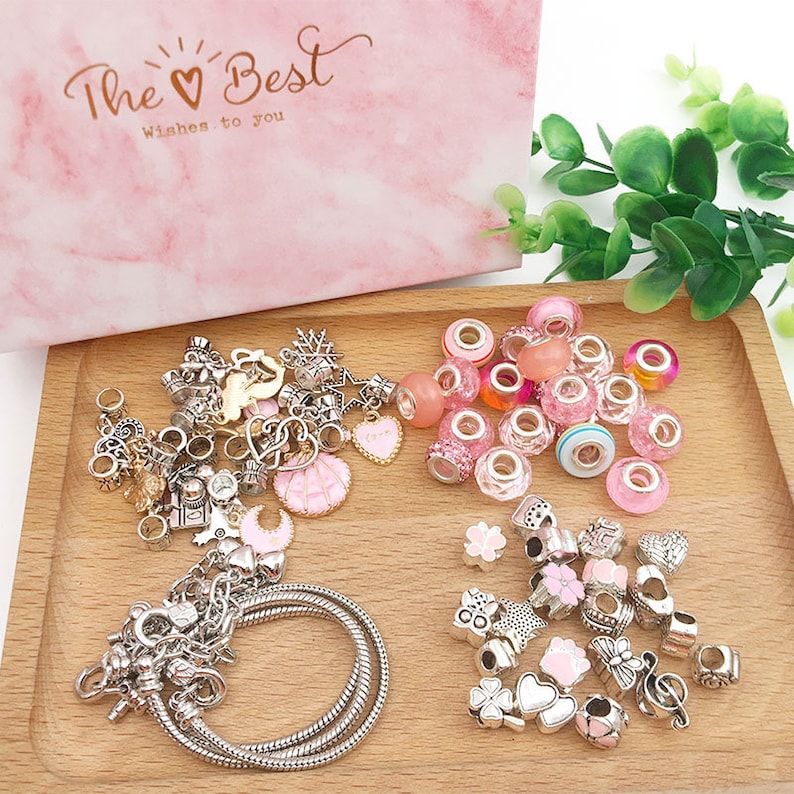 Europe Charm Pink Bracelet Making Kit，diy Beaded Jewelry Making Kit for ...