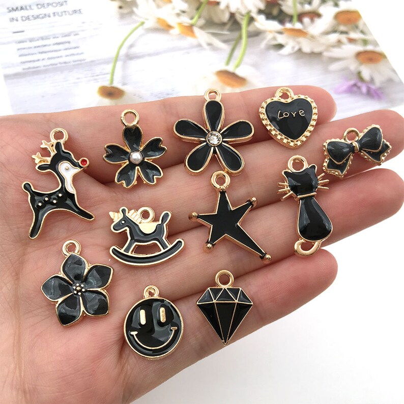Mixed 30pcs Assorted Black Enamel Charms Collectionbulk - Etsy