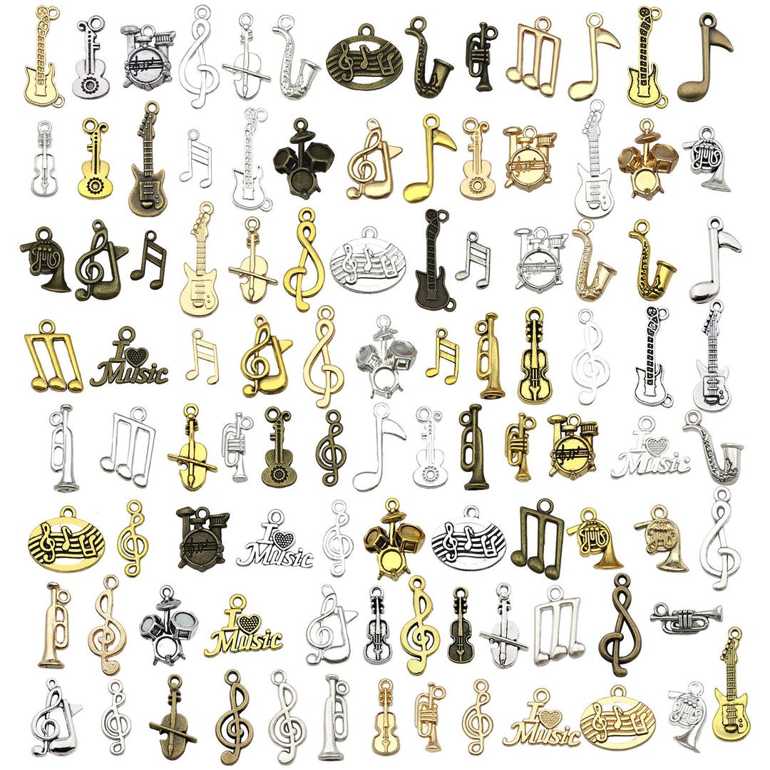 20/100pcs Music Charms Alloy Musical Notes, Musical Instruments Design ...