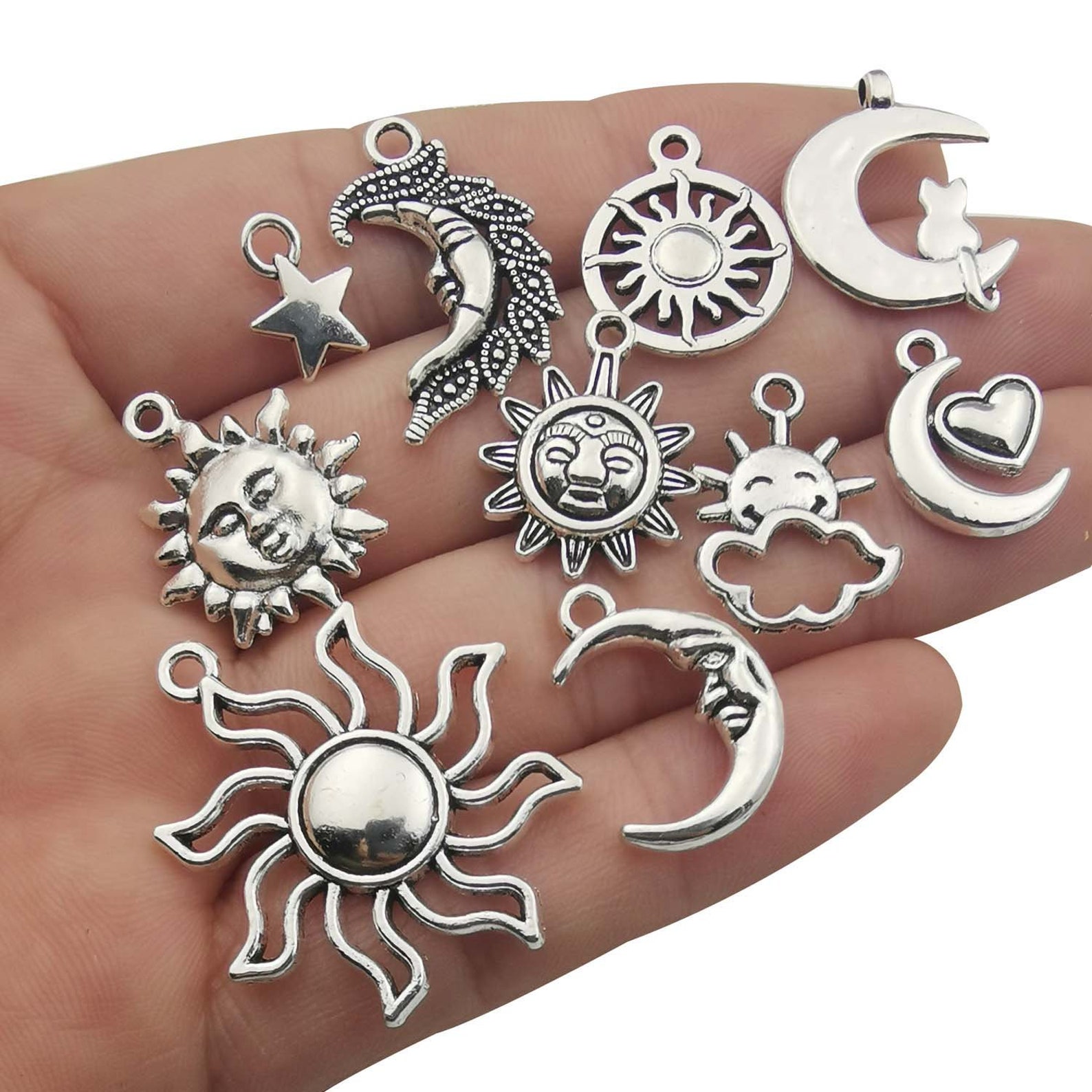 84pcs Silver Sun Moon Star Charms Collection, Mix Sun Moon Star Metal ...