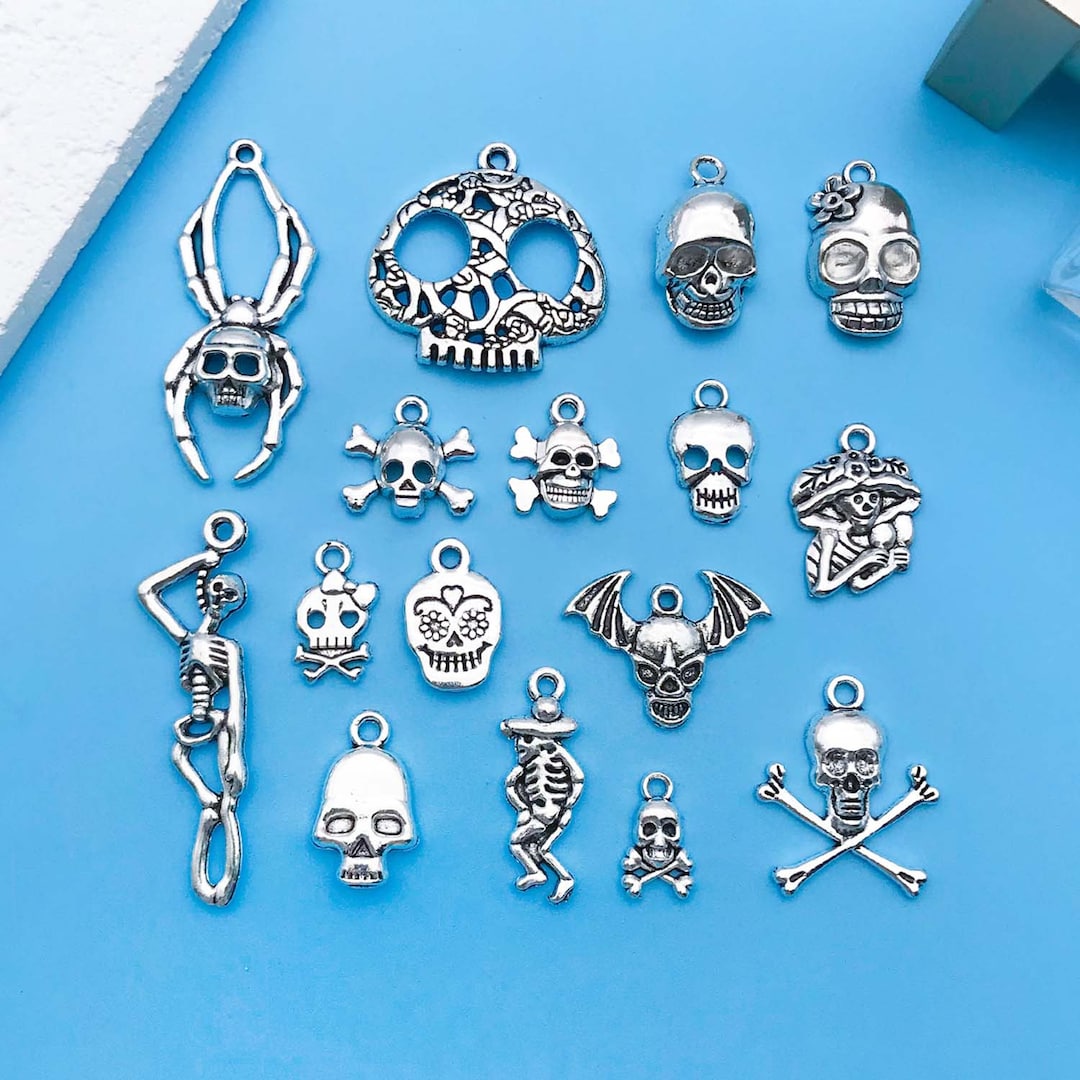 10/16pcs Antique Silvery Halloween Decoration Charms, Alloy Metal Skull ...