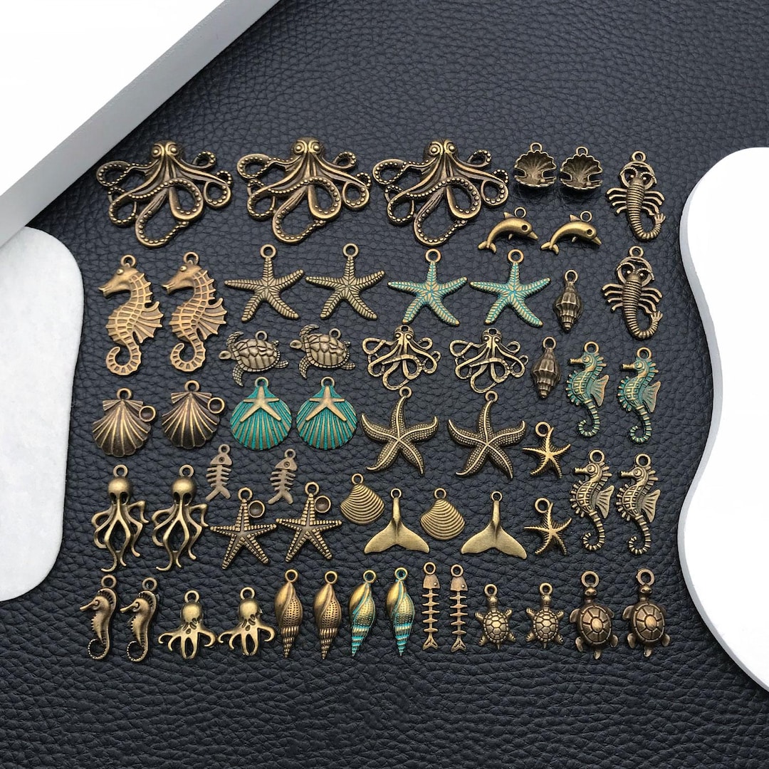20/57pcs Marine Life Charms Alloy Starfish, Shell, Turtle, Octopus ...