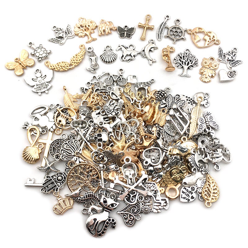 150pcs Assorted Mixed Charms in BULK Antique Silver Tone，kc Gold ...