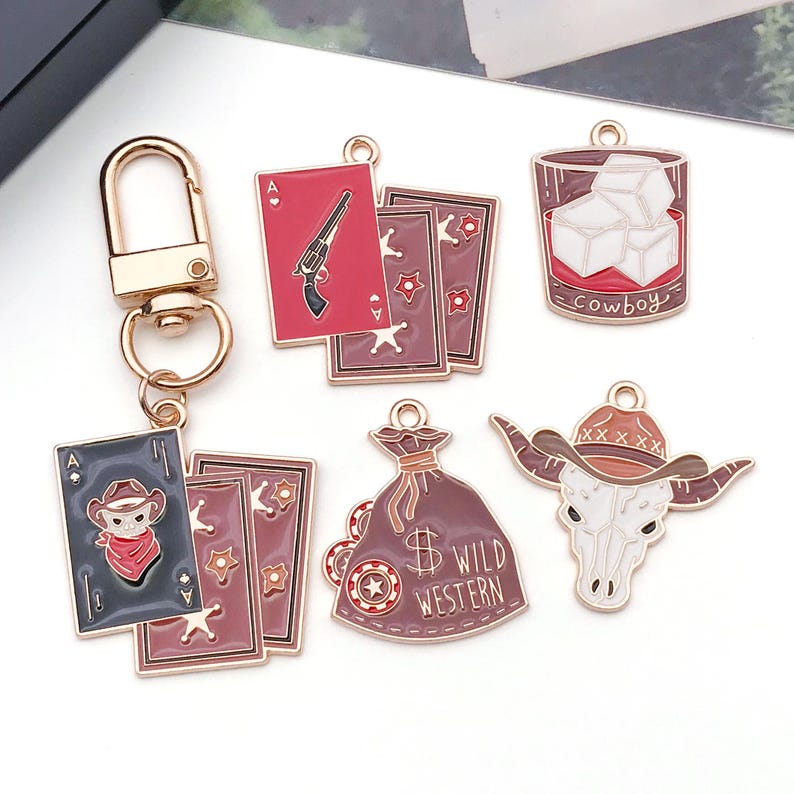 10pcs Brown Enamel Western Cowboy Charms Alloy Hat, Boots, Money Bag ...