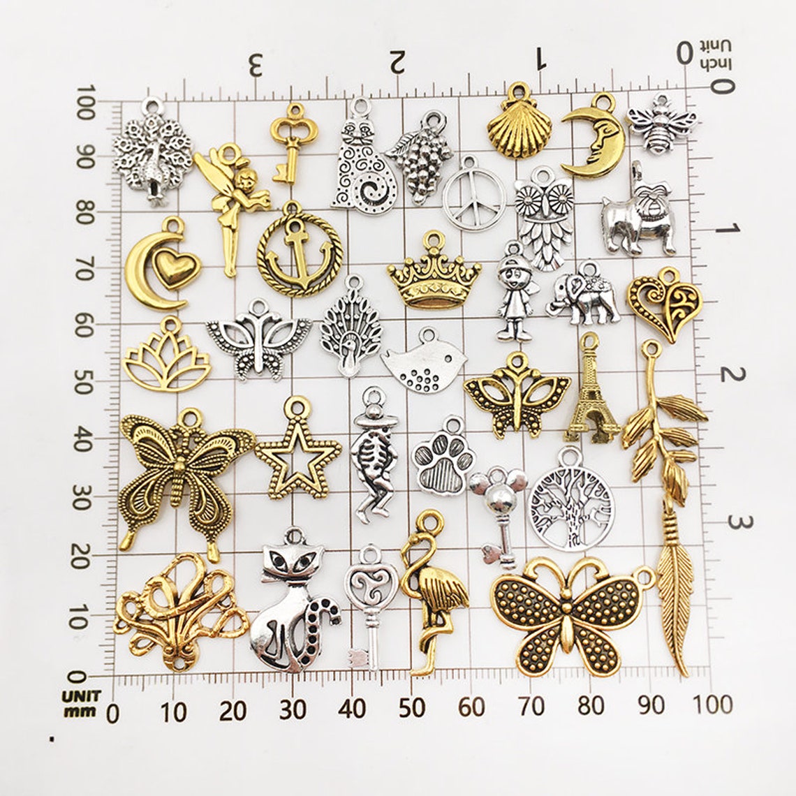 200pcs Assorted Mixed Charms in BULK Antique Silver Tone，antique Gold ...