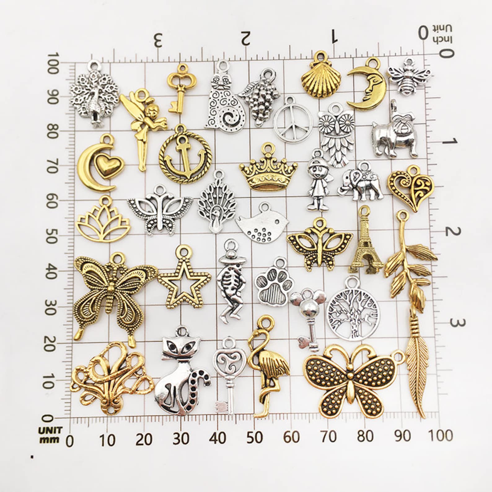 200pcs Assorted Mixed Charms in BULK Antique Silver Tone，antique Gold ...