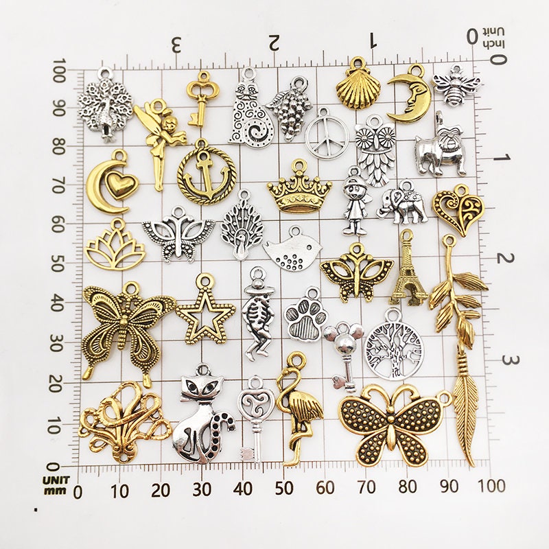 200pcs Assorted Mixed Charms in BULK Antique Silver Tone，antique Gold ...
