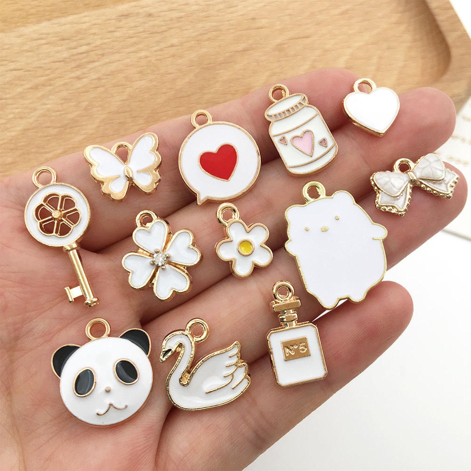 Mixed 30pcs Assorted White Enamel Charms Collection，bulk Delicate Cute ...
