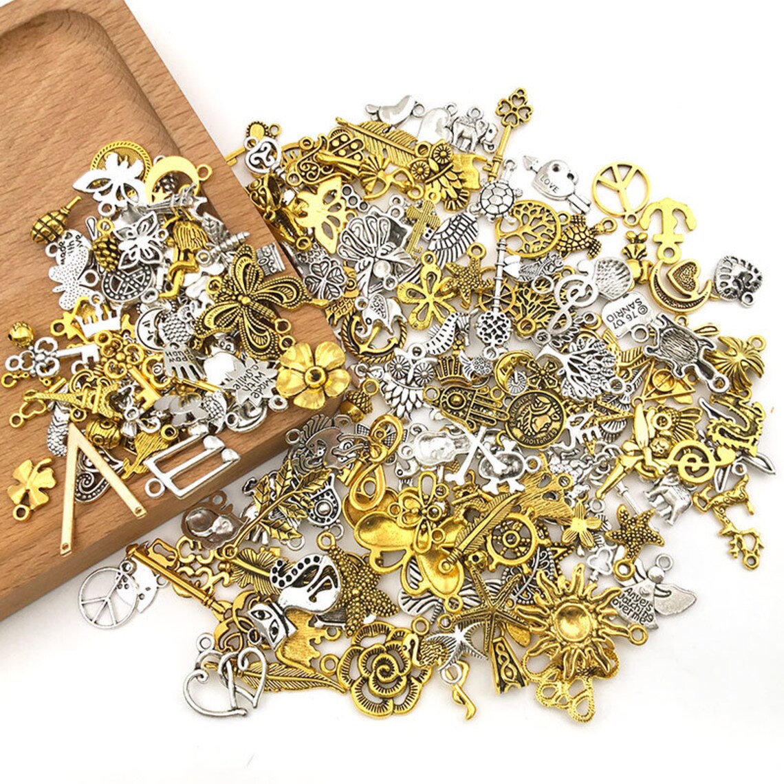 200pcs Assorted Mixed Charms in BULK Antique Silver Tone，antique Gold ...