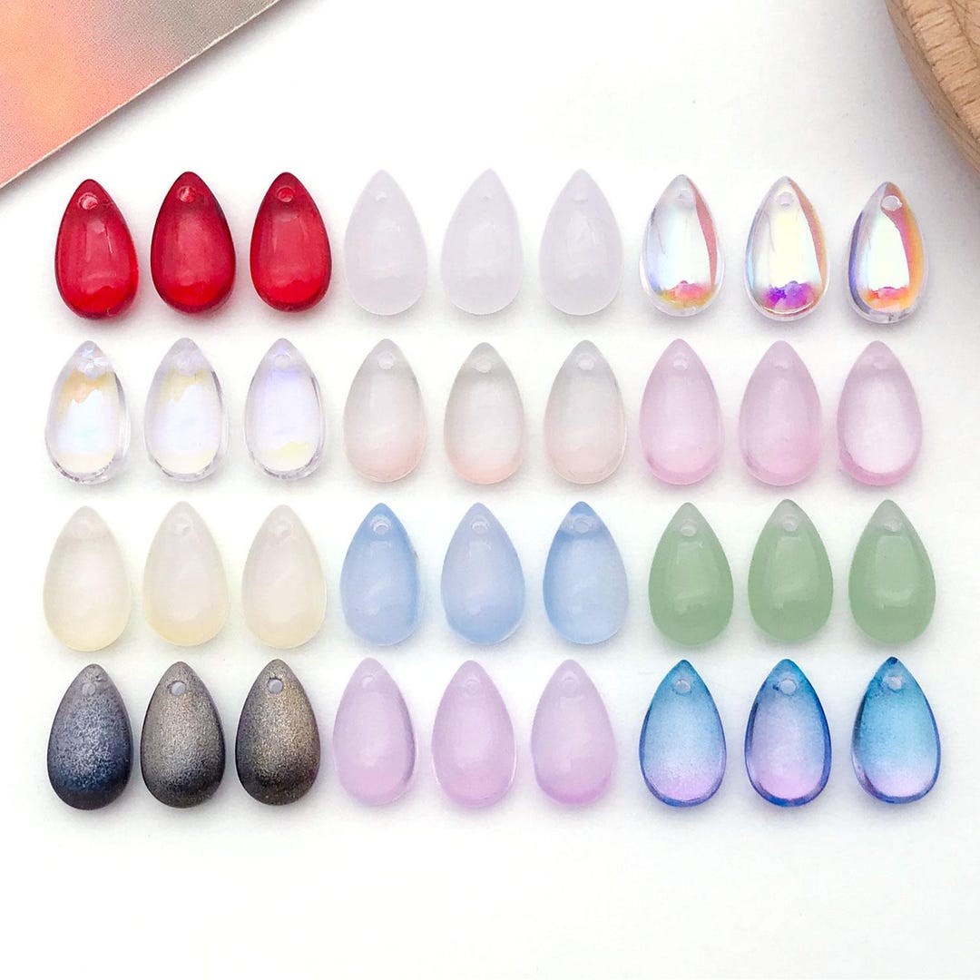 30/36pcs 6*9mm Colorful Glass Perforated Water Drop Beads Charms for ...