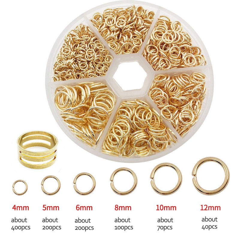 Mix 1000pcs 4/5/6/8/10/12mm Jump Rings，7 Color Split Rings Connectors ...