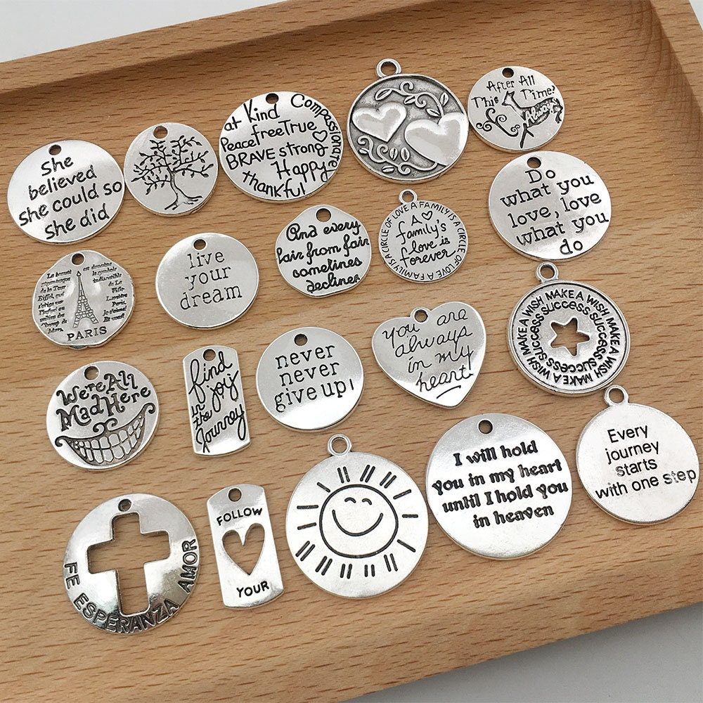 20PCS Mix Inspiration Word Charms Collection Round Oval Letter Text ...