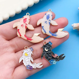 8/10pcs Enamel Lucky Koi Fish Design Charms Alloy Chinese Style ...