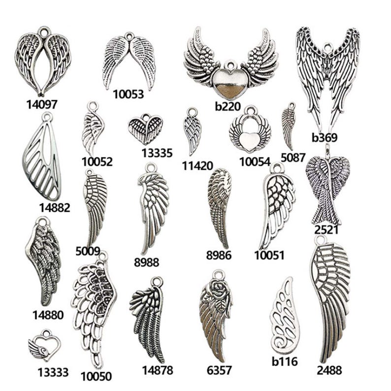 20/22pcs Antique Silvery Angel Wings Design Charms Alloy Pendants for ...