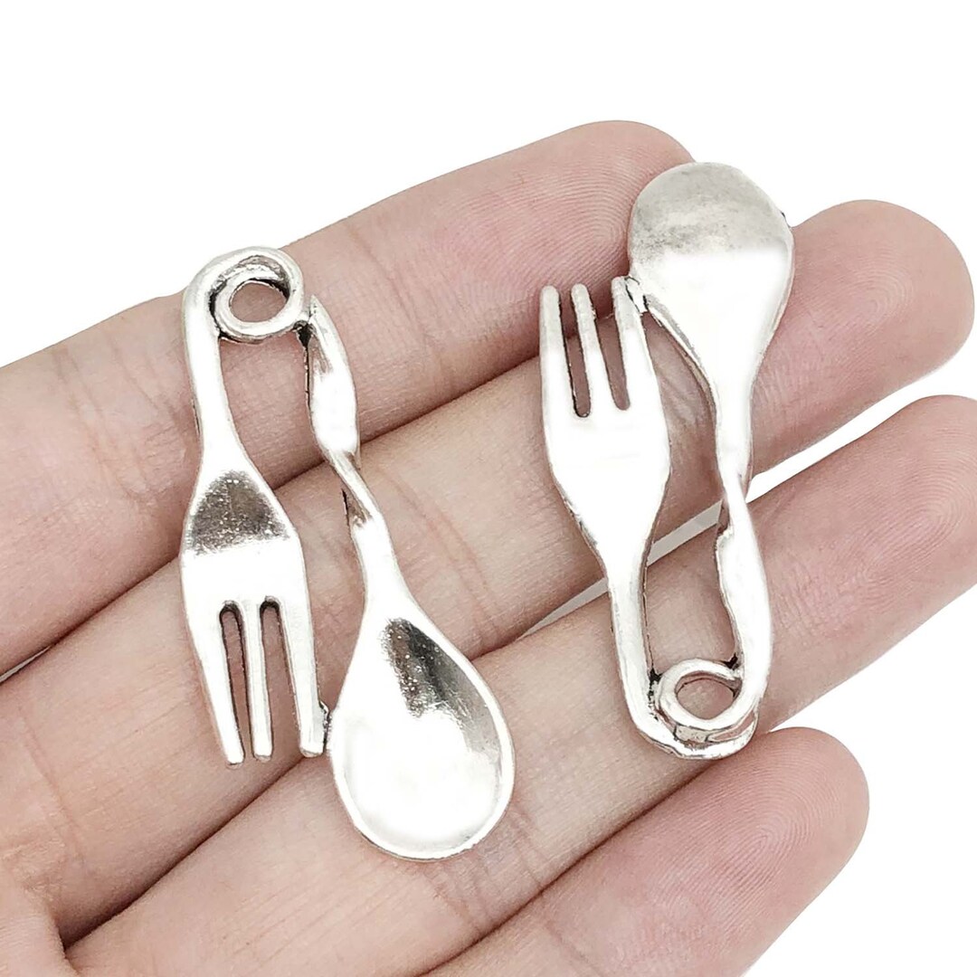 5/10pcs 19*46mm Mini Fork Spoon Design Charms Alloy Cutlery Pendants ...