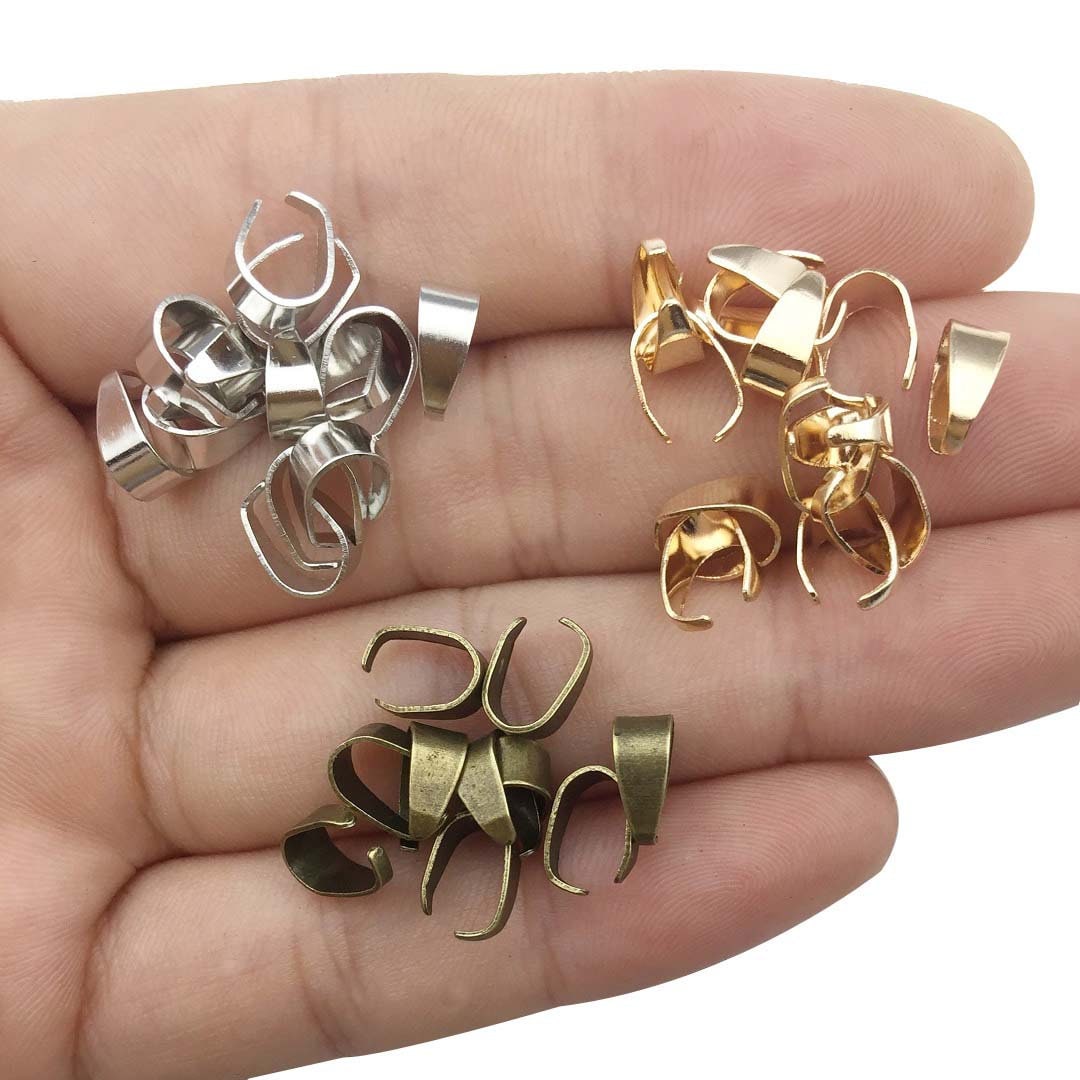 Bulk100/300/1000 PCS Pinch Bails, Mix Snap Open Bail Pendant Clips ...