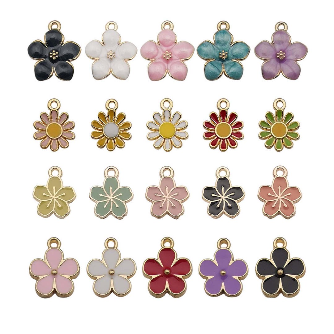 10/20pcs Enamel Flower Charms Alloy Daisy, Sakura Design Pendants for ...