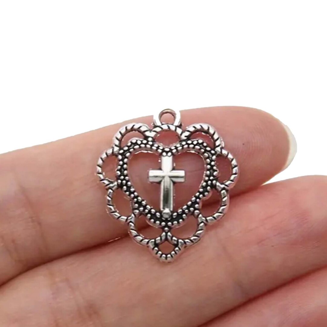 20/30/40/50pcs 19*21mm Vintage Cross Heart Design Charms Alloy Hollow ...